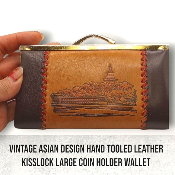 Vintage | Bags | Vintage Hand Tooled Asian Design Color Block Leather ...